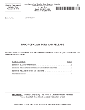Fillable Online PROOF OF CLAIM FORM AND RELEASE - blbglawcom Fax Email ...