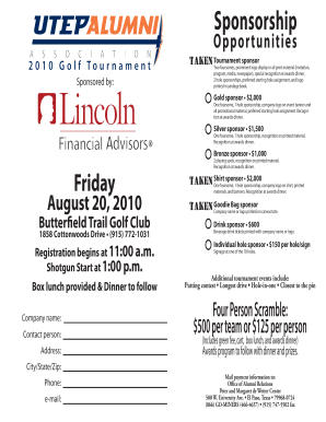 Fillable Online ia utep Sponsorship Opportunities 2 0 1 0 G o l f To u ...