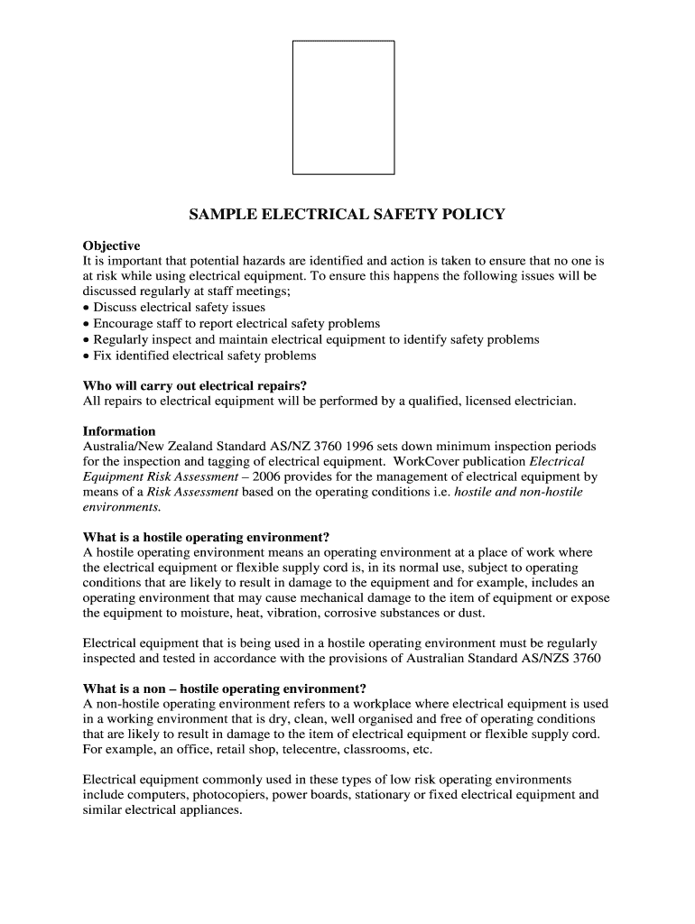 Fillable Online SAMPLE ELECTRICAL SAFETY POLICY Fax Email Print - pdfFiller