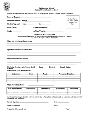 Fillable Online collingwood EMERGENCY ACTION PLAN To be completed by ...