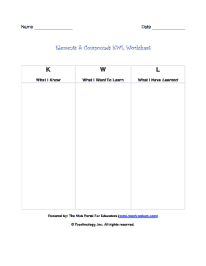 Fillable Online miracleofscience Elements Compounds KWL Worksheet ...