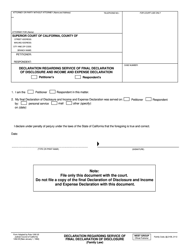 Fillable Online famguardian DECLARATION REGARDING SERVICE OF FINAL ...