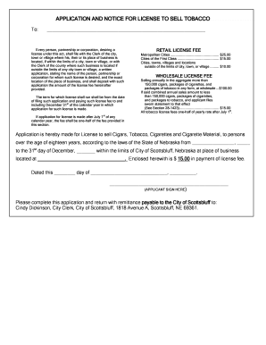 Fillable Online scottsbluff APPLICATION AND NOTICE FOR LICENSE TO SELL ...
