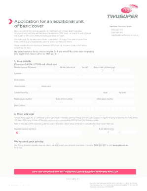 Fillable Online Application for additional unit of basic cover ...