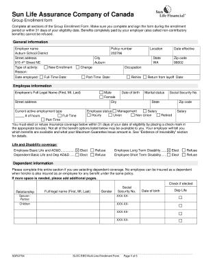 Fillable Online auburn wednet Sun Life Assurance Company of Canada ...