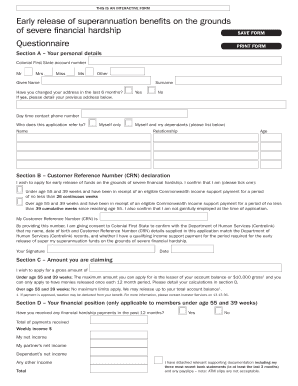 Fillable Online Early release of superannuation benefits on the grounds ...