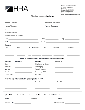 Fillable Online Member Information Form - Horizon Retailers Association ...