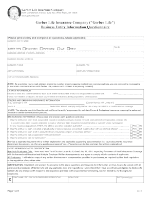 Fillable Online Gerber Life Insurance Company Gerber Life Business Fax ...