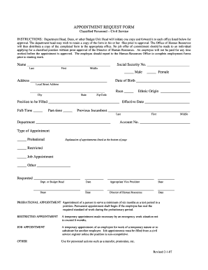 Fillable Online ans latech APPOINTMENT REQUEST FORM Classified Personnel Civil Fax Email Print ...