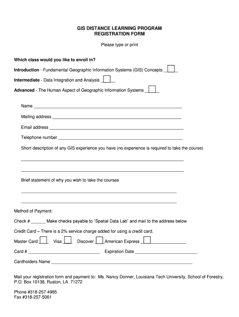 Fillable Online ans latech GIS DISTANCE LEARNING PROGRAM REGISTRATION FORM Fax Email Print ...