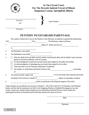 Fillable Online sangamoncountycircuitclerk Petition to Establish Parentage Petition to Establish ...