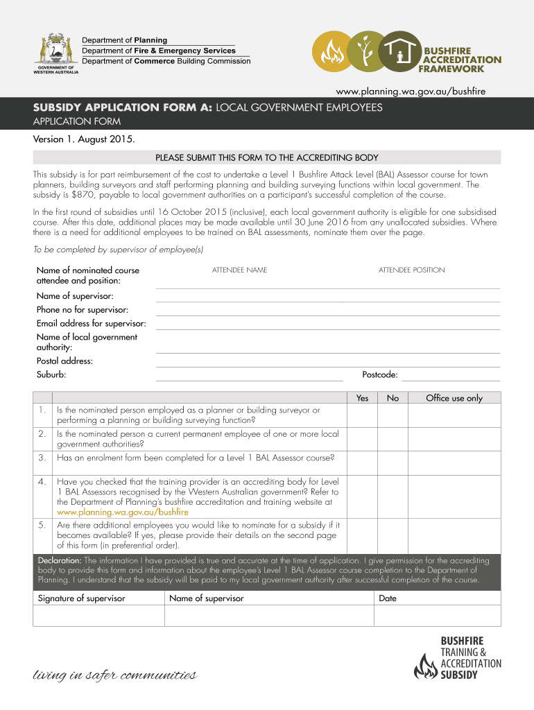 Fillable Online SUBSIDY APPLICATION FORM A T - FPA Australia Fax Email Print - pdfFiller