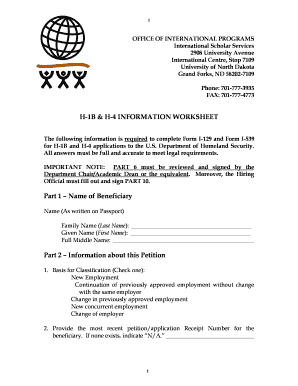Fillable Online und H-1B H-4 INFORMATION WORKSHEET Name of Beneficiary ...
