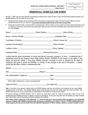 Fillable Online woodsidehs 6-Use of Personal Vehicle Form - woodsidehs ...