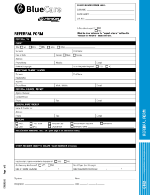 Fillable Online bluecare org Blue Care Referral Form Form Fax Email ...