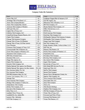 Fillable Online Company Codes (By Customer) Fax Email Print - pdfFiller