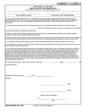 Fillable Online publications usace army ENG FORM 2803 Right of Entry ...