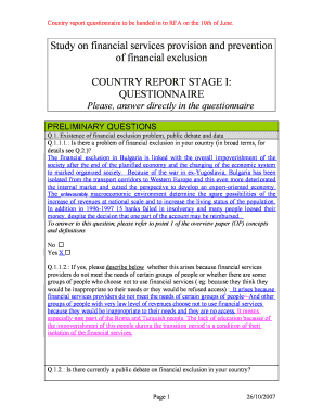 Fillable Online COUNTRY REPORT STAGE I QUESTIONNAIRE - fininceu Fax ...