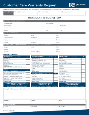 Fillable Online jeld-wen co Customer Care Warranty Request - Jeld Wen ...