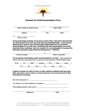 Fillable Online Consent for Child Immunization Form Fax Email Print ...