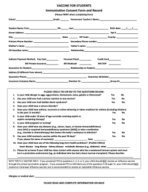 Fillable Online VACCINE FOR STUDENTS Immunization Consent Form and ...