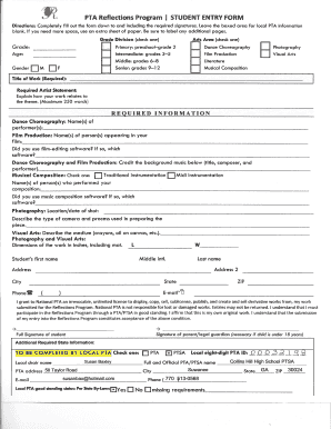 Fillable Online collinshillptsa PTA Reflections I STUDENT Program ENTRY ...