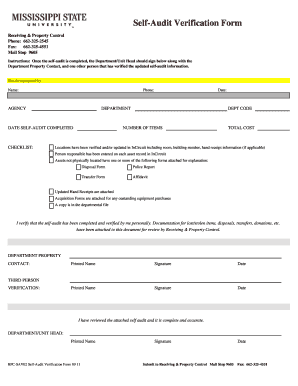 Fillable Online Self-Audit Verification Form - Mississippi State University Fax Email Print ...