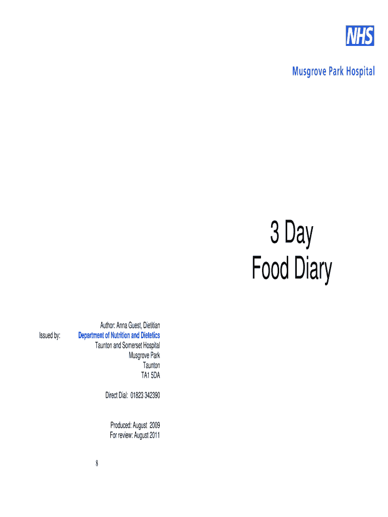 Fillable Online 3 Day Food Diary - Musgrove Park Hospital Fax Email ...