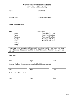 Fillable Online Card Access Authorization Form - University of Central ...