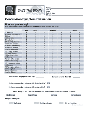 Fillable Online Concussion Symptom Evaluation - kalispellregionalorg ...