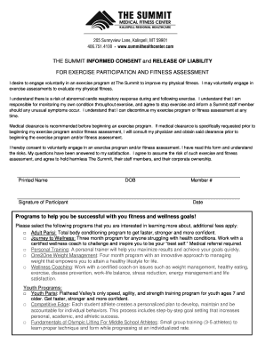 Fillable Online FOR EXERCISE PARTICIPATION AND FITNESS ASSESSMENT Fax ...