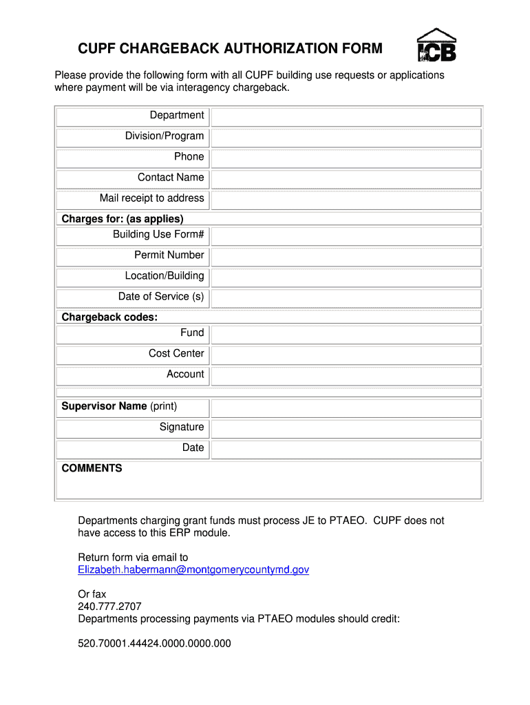 Fillable Online montgomerycountymd CHARGEBACKS AUTHORIZATION FORM ...