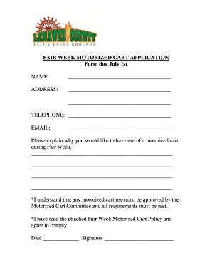Fillable Online FAIR WEEK MOTORIZED CART APPLICATION Form due July 1st ...