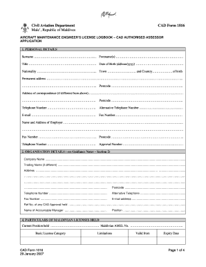 Fillable Online aviainfo gov Cad Form 1016 - Cad authorised logbook ...