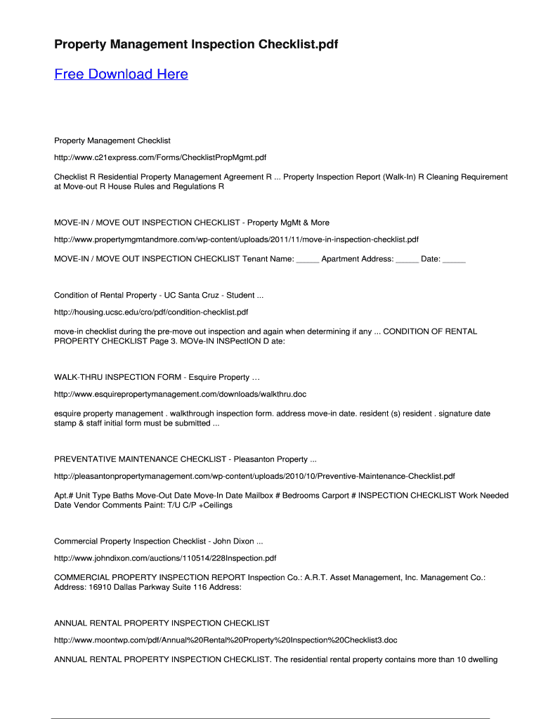 Fillable Online Property Management Inspection Checklist Fax Email ...