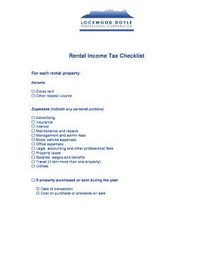 Fillable Online Rental Income Tax Checklist Fax Email Print - pdfFiller