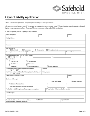 Fillable Online Liquor Liability Application - Safehold Fax Email Print ...