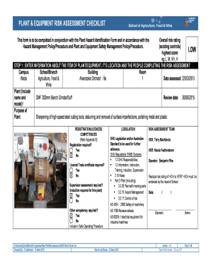 Fillable Online safetyrisk PLANT EQUIPMENT RISK ASSESSMENT CHECKLIST ...