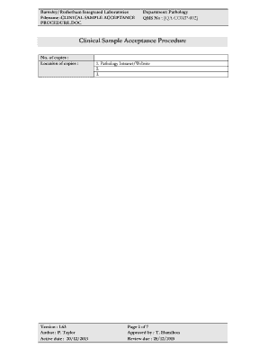 Fillable Online barnsleyhospital nhs CLINICAL SAMPLE ACCEPTANCE ...