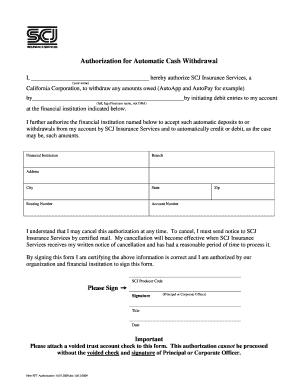 Fillable Online Authorization for Automatic Cash Withdrawal Fax Email ...