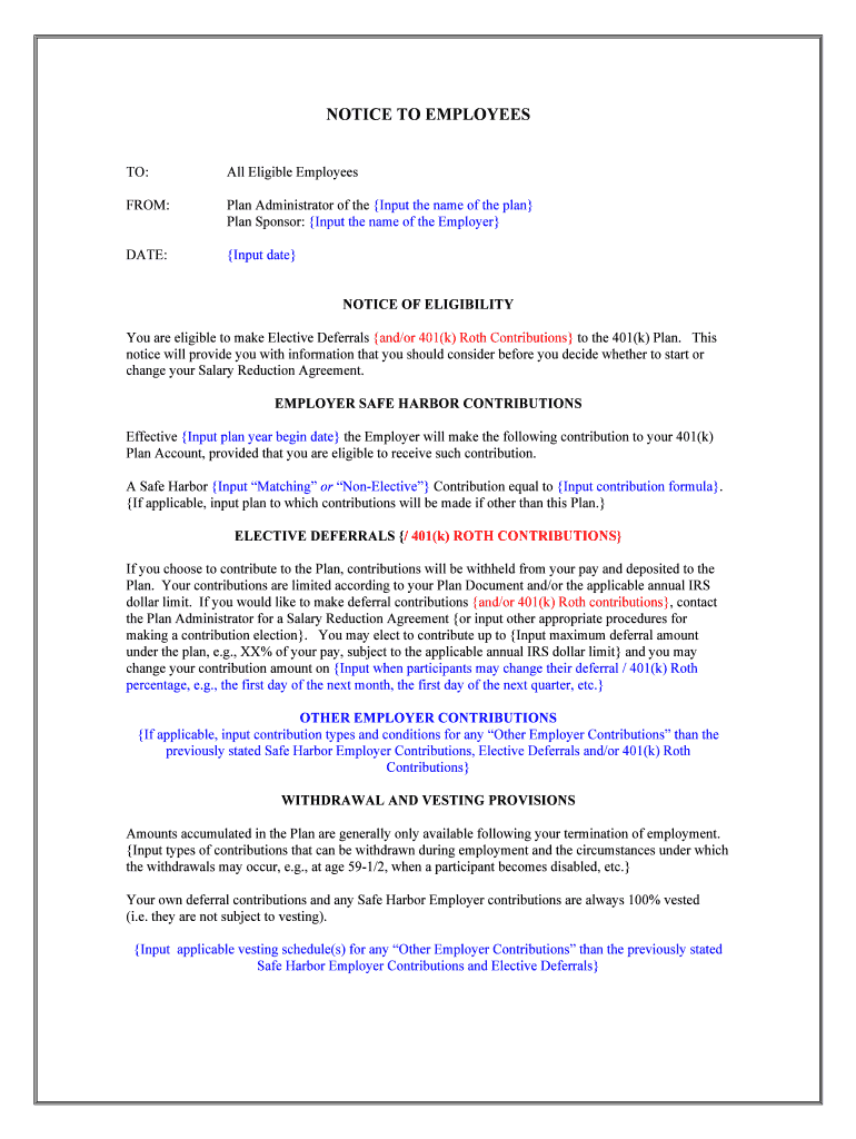 Fillable Online Safe Harbor Notice to all 401k 1st of the yeardoc Fax ...