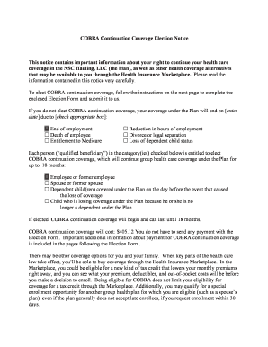 Fillable Online COBRA Continuation Coverage Election Notice This notice ...