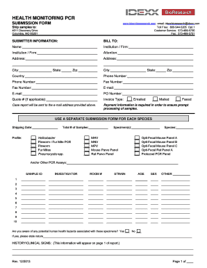 Fillable Online HEALTH MONITORING PCR SUBMISSION FORM Ship samples to ...