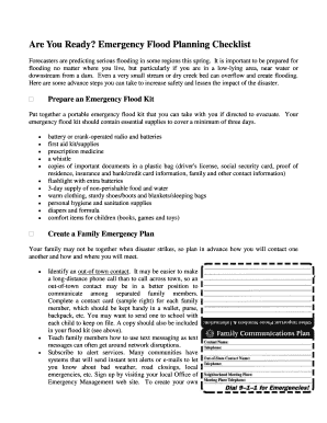 Fillable Online Emergency Flood Planning Checklist Fax Email Print ...