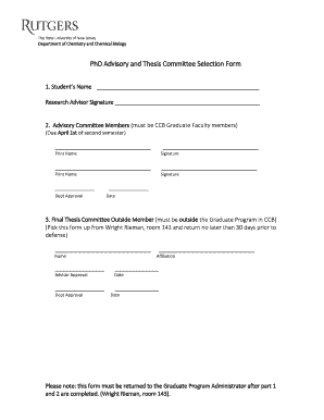 Fillable Online rutchem rutgers PhD Advisory and Thesis Committee ...