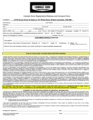 Fillable Online combatzone Combat Zone RegistrationRelease and Consent ...