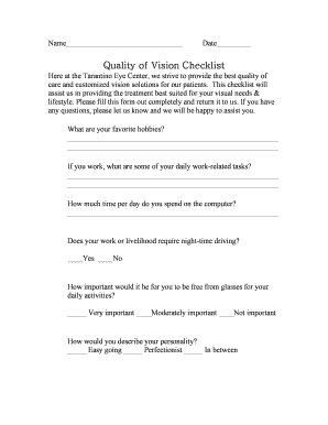 Fillable Online Quality of Vision ChecklistQuality of Vision Checklist ...