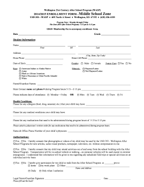 Fillable Online wellington 20142015 ENROLLMENT FORM Middle School Zone - wellington Fax Email ...