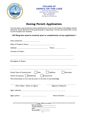 Fillable Online genevaonthelake Zoning Permit Application - genevaonthelakeorg Fax Email Print ...