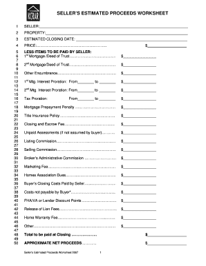 Fillable Online Sellers Estimated Proceeds Worksheetdoc Fax Email Print ...